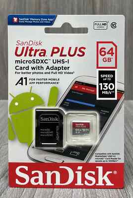 SanDisk Ultra PLUS microSDXC UHS-1 Card with Adapter 64GB Speed up to ...