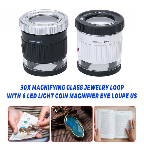 30X Magnifying Glass Jewelry Loop with 6 LED Light Coin Magnifier Eye ...