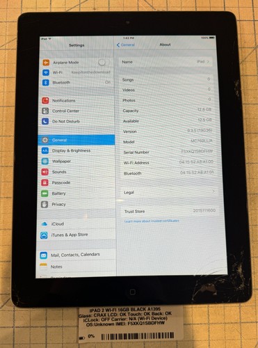 Apple iPad 2 - Black - 9.7 in. - 16GB - (WiFi) - A1395 - *FUNCTIONAL* | eBay