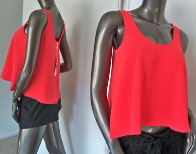 NWT-TRINA TURK CHERRY RED ORANGE SWING HIGH-LOW CREPE CAMI TANK TOP SZ ...