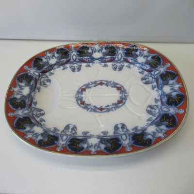 Rare Antique Extra Large Polychrome Flow Blue Turkey Platter~ Circa ...