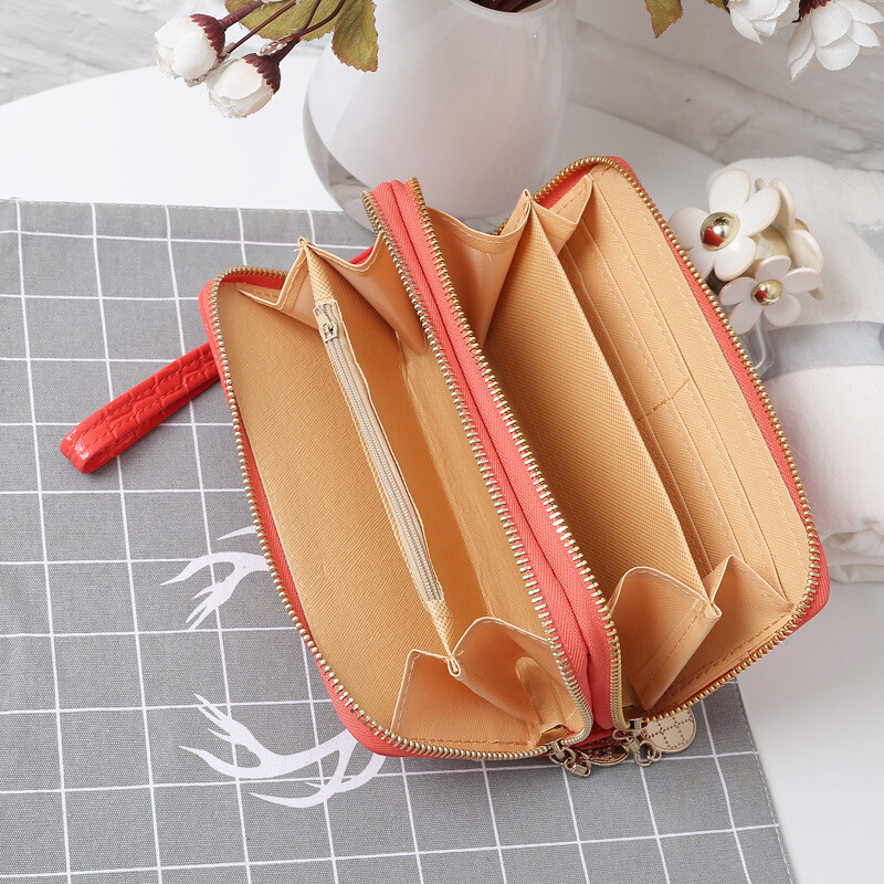 9 Colors Double Zipper Design Women Leather Wallet Big Capacity Purse ...