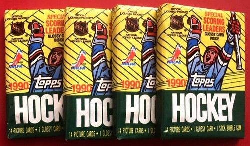 4---1990-91 TOPPS HOCKEY NHL HOCKEY UNOPENED SEALED WAX PACKS 56 CARDS ...