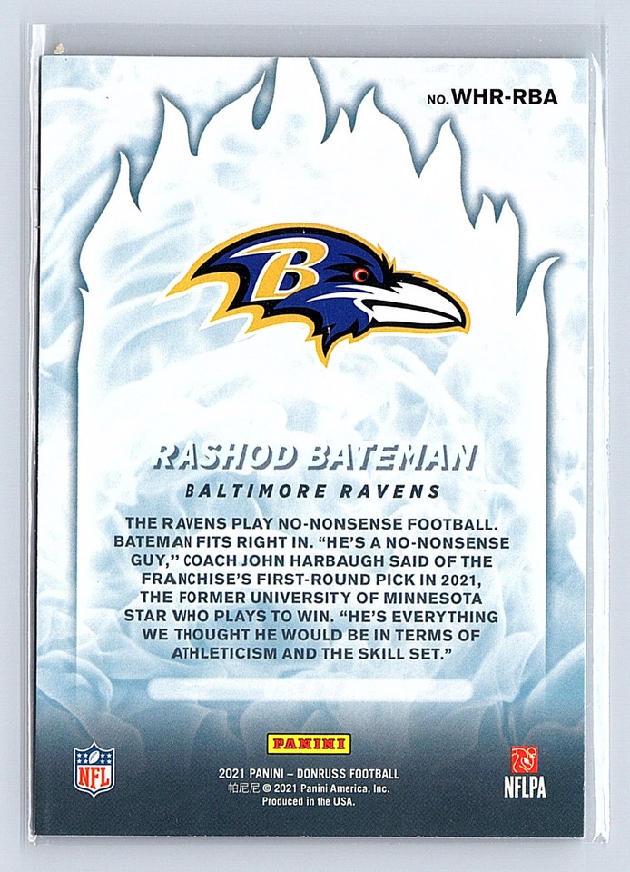 2021 Donruss White Hot Rookies Rashod Bateman RC WHR-RBA Baltimore ...