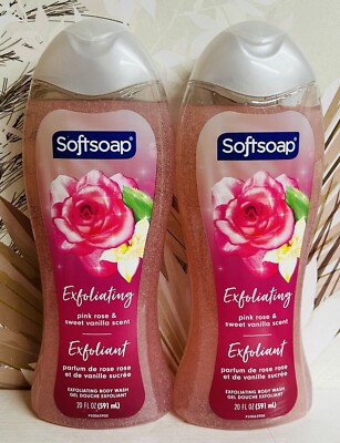 2-Pack Softsoap ~ PINK ROSE & SWEET VANILLA Exfoliating Body Wash 20 fl ...