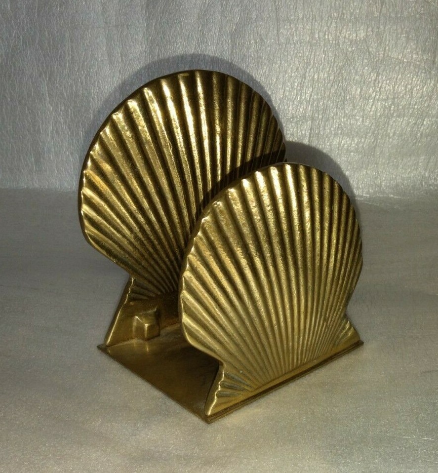 Vintage Brass Shell Mail Caddy, Letter or Napkin Holder - 4" x 4" x 3 ...