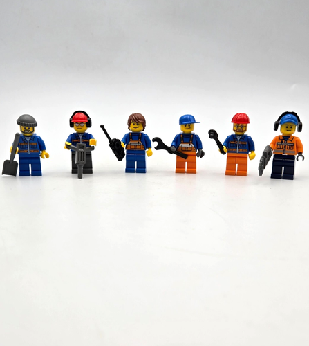 LEGO CITY Town Construction Worker Crew Minifigure Lot x6 w/ Tools ...