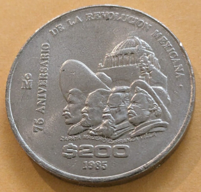Mexico 1985 200 Pesos OPEN D VARIETY 75 Revolution Anniversary Coin UNC ...