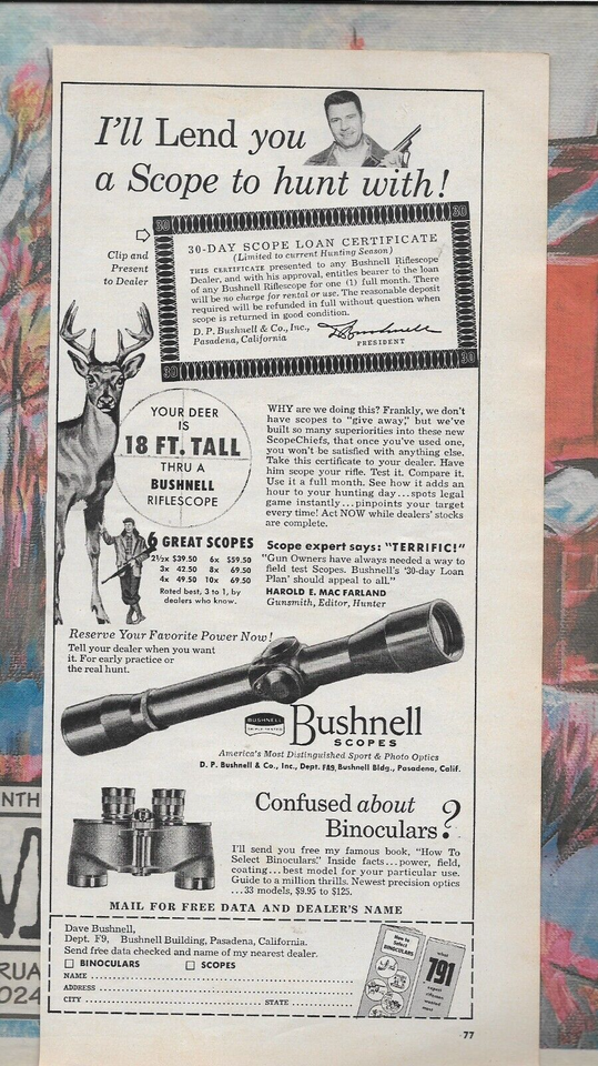 Weaver Series 60 Model K Pivot Mount + Bushnell Rifle Scopes 1955 print ...