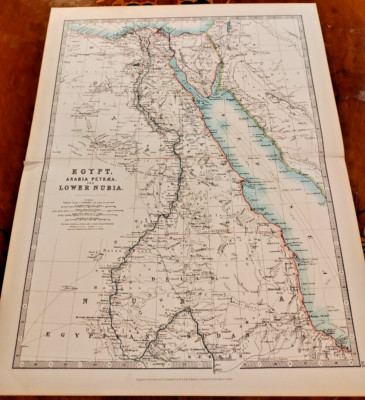 1900 Johnston Atlas Coloured Map Egypt Arabia Petraea Lower Nubia Sudan ...