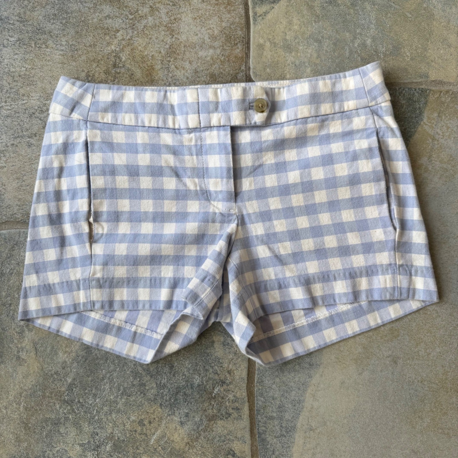 J.Crew Gingham Chino Shorts Blue White Stretch Size 00 Coastal Preppy ...