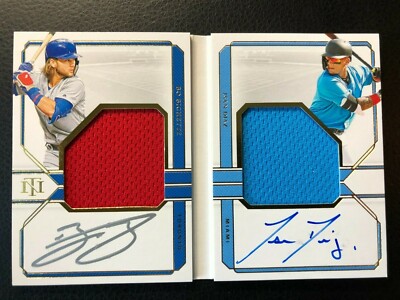 🔥 2020 National Treasures Bo Bichette Isan Diaz Dual RC jersey auto ...