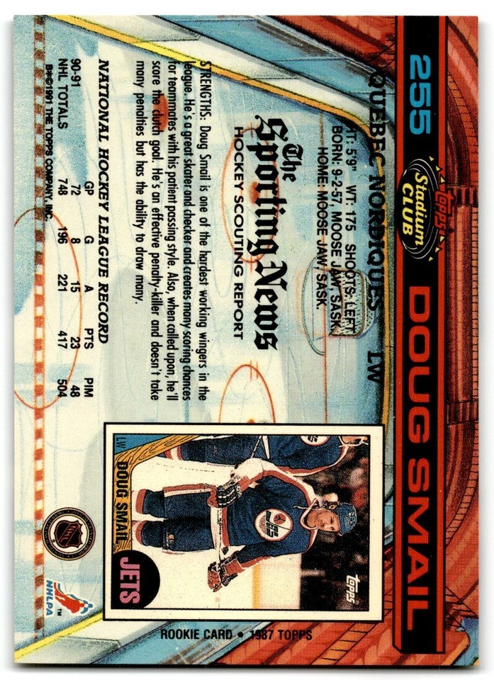 1991-92 Stadium Club Doug Smail Quebec Nordiques #255 | eBay