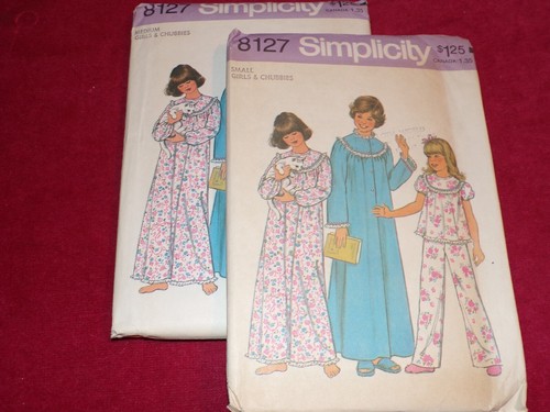 🌸 1977 SIMPLICITY #8127 - GIRLS GRANNY ROBE-PJ's & NIGHTGOWN PATTERN SM ...
