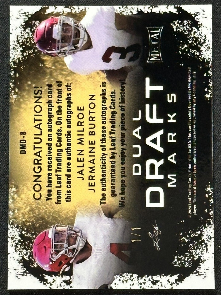 2024 Leaf Metal Jalen Milroe Jermaine Burton Gold Vinyl SuperFractor ...