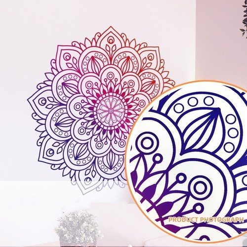 Purple Lotus Mandala PVC Wall Stickers Large Size for Living Room Wall ...