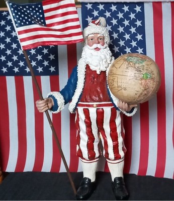 Patriotic Uncle Sam Santa 15”x 10" Figurine hand painted w/ Flag and ...