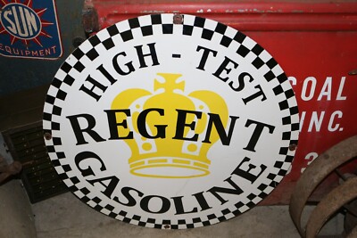 Large Regent Crown High Test Gasoline Gas Station 30" Metal Porcelain ...