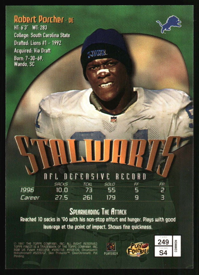 1997 Finest Robert Porcher #249 Detroit Lions | eBay