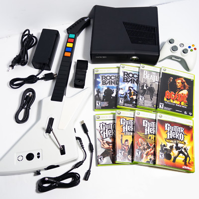 Microsoft Xbox 360 S Console Bundle Set w/ XPLORER Guitar + 3 Games ...