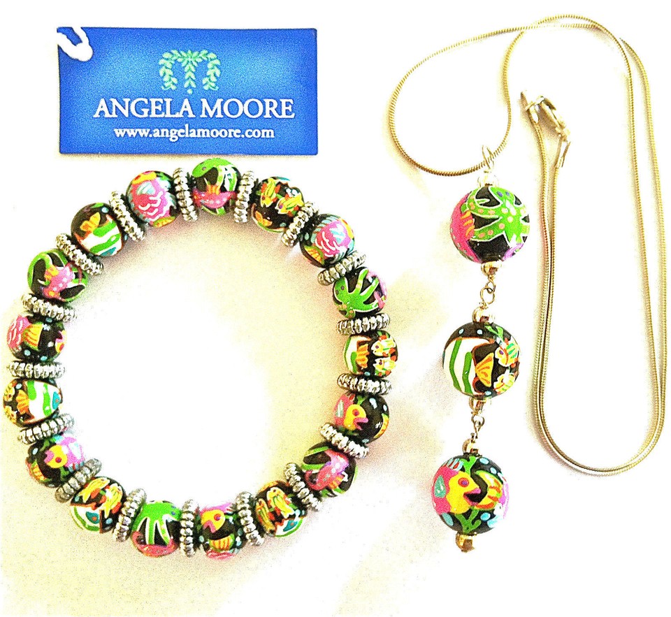 NWT ANGELA MOORE NECKLACE & BRACELET HOT TROPICS WITH FISH SILVER 18 ...
