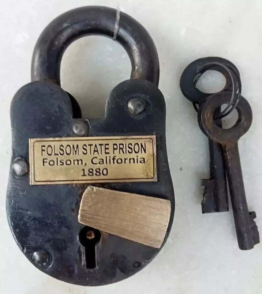 4'' Old Padlock Folsom Prison California 1880 Brass Logo Lock Antique ...