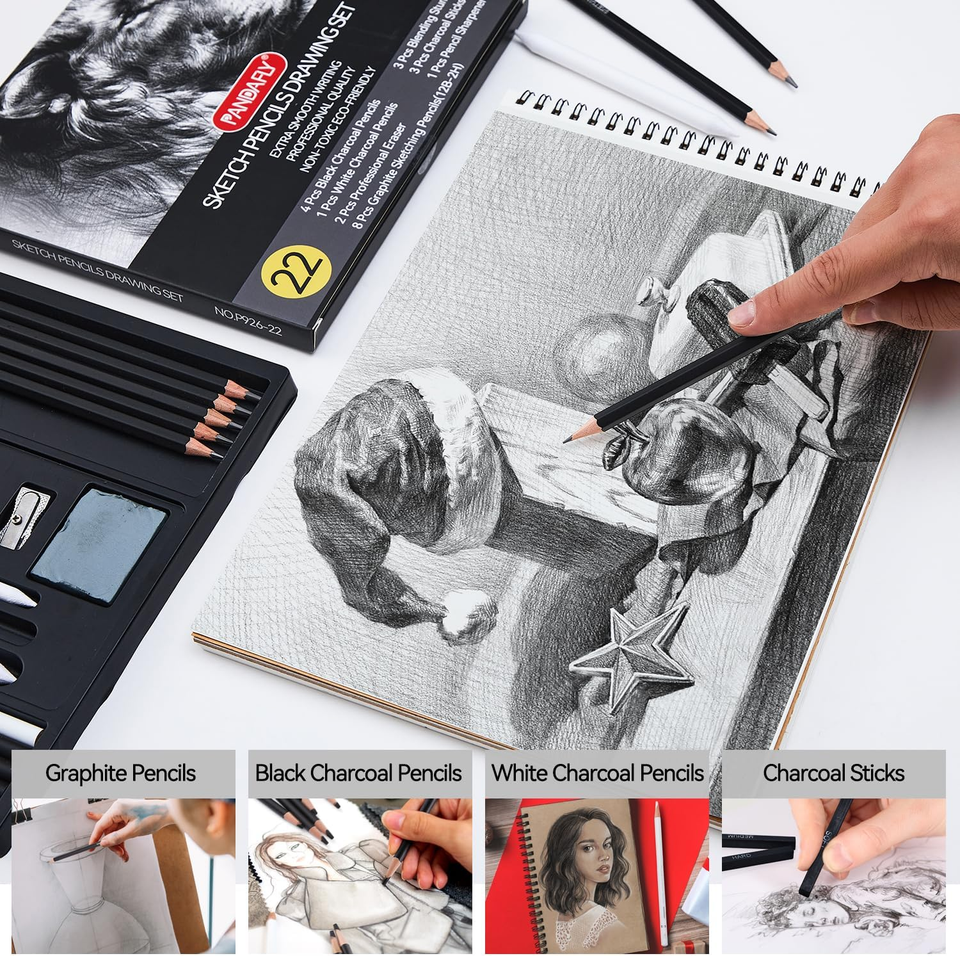 Drawing Sketching Pencil Set, 22 Piece Art Kit - Graphite, Charcoal ...