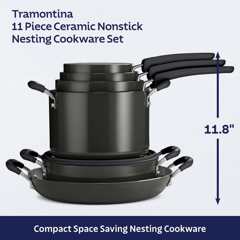 Ceramic Non Stick 11-Piece Nesting Pots and Pans Set with Lids ...