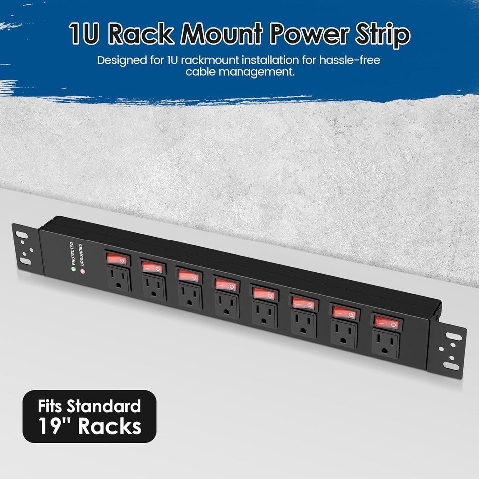 Rack Mount Power Strips,8 Outlet Strips Surge Protector with Individual ...