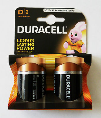 DURACELL DURALOCK 2 X D 1.5V VOLT BLOCK BATTERY CELL ALKALINE POWER ...