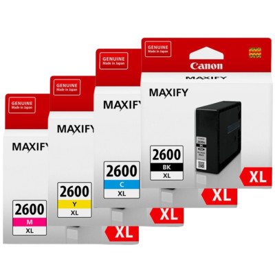 Canon GENUINE MAXIFY 2600 PGI-2600XL C M Y BK Inkjet Ink Cartridge Set ...