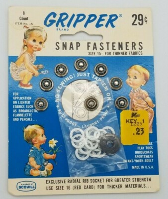 Vintage Scovill Gripper Snap Fasteners Card Size 15 For Thinner Fabrics ...