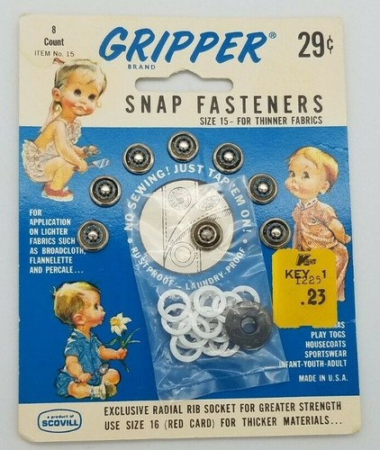 Vintage Scovill Gripper Snap Fasteners Card Size 15 For Thinner Fabrics ...