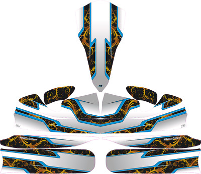 BLUE VELOCITY GOLD CHROME CUSTOM FULL KART STICKER KIT - KARTING ...