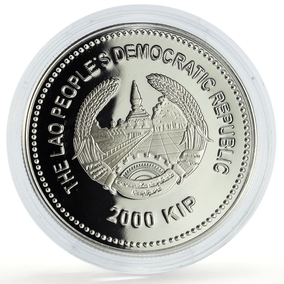 Laos 2000 kip Lunar Calendar Dragon Year Jade Ring Gilt proof silver ...