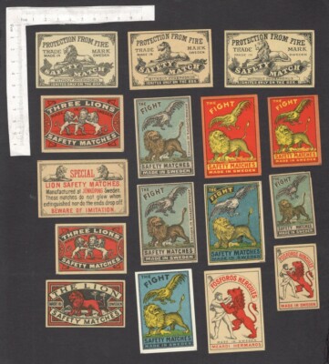 Vintage 1910s-40s matchbox labels LIONS (16) | eBay