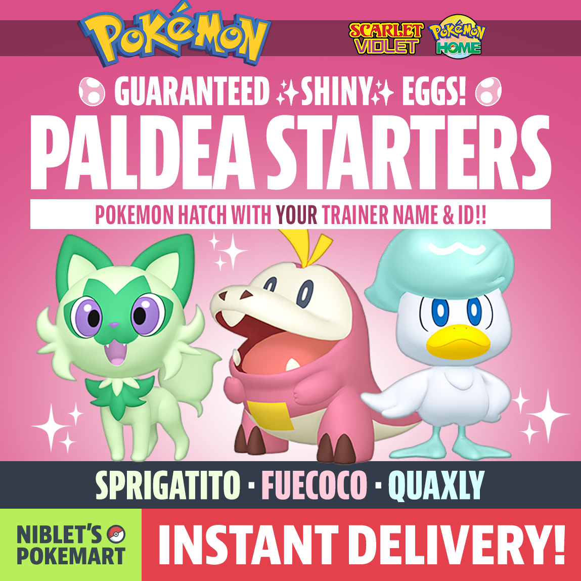 All Starter Pokemon Names SHINY SPRIGATITO FUECOCO QUAXLY EGGS