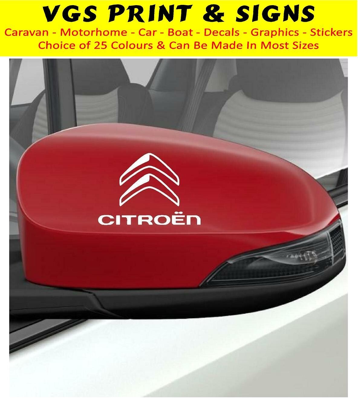 2 x CITROEN NEW LOGO DOOR MIRROR STICKERS DECALS GRAPHICS CHOICE OF ...