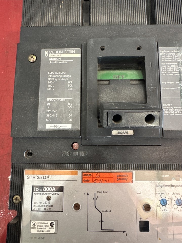 Merlin Gerin Circuit Breaker CK800N 3 Pole 800 Amp 600 Volt W/ 800A ...