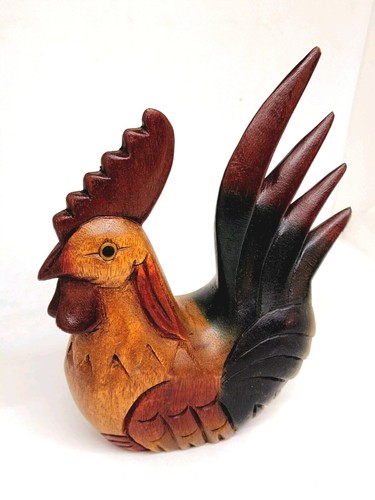Wooden Rooster Hand Carved Vintage Rustic Country Farmhouse Decor Folk ...