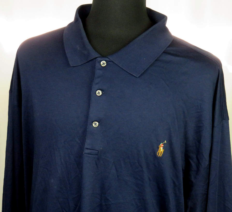 Polo Ralph Lauren Long Sleeved Smooth Interlock Navy Blue Golf Shirt ...