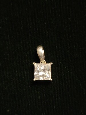 Sterling Silver Square Crystal Charm Pendant 925 | eBay