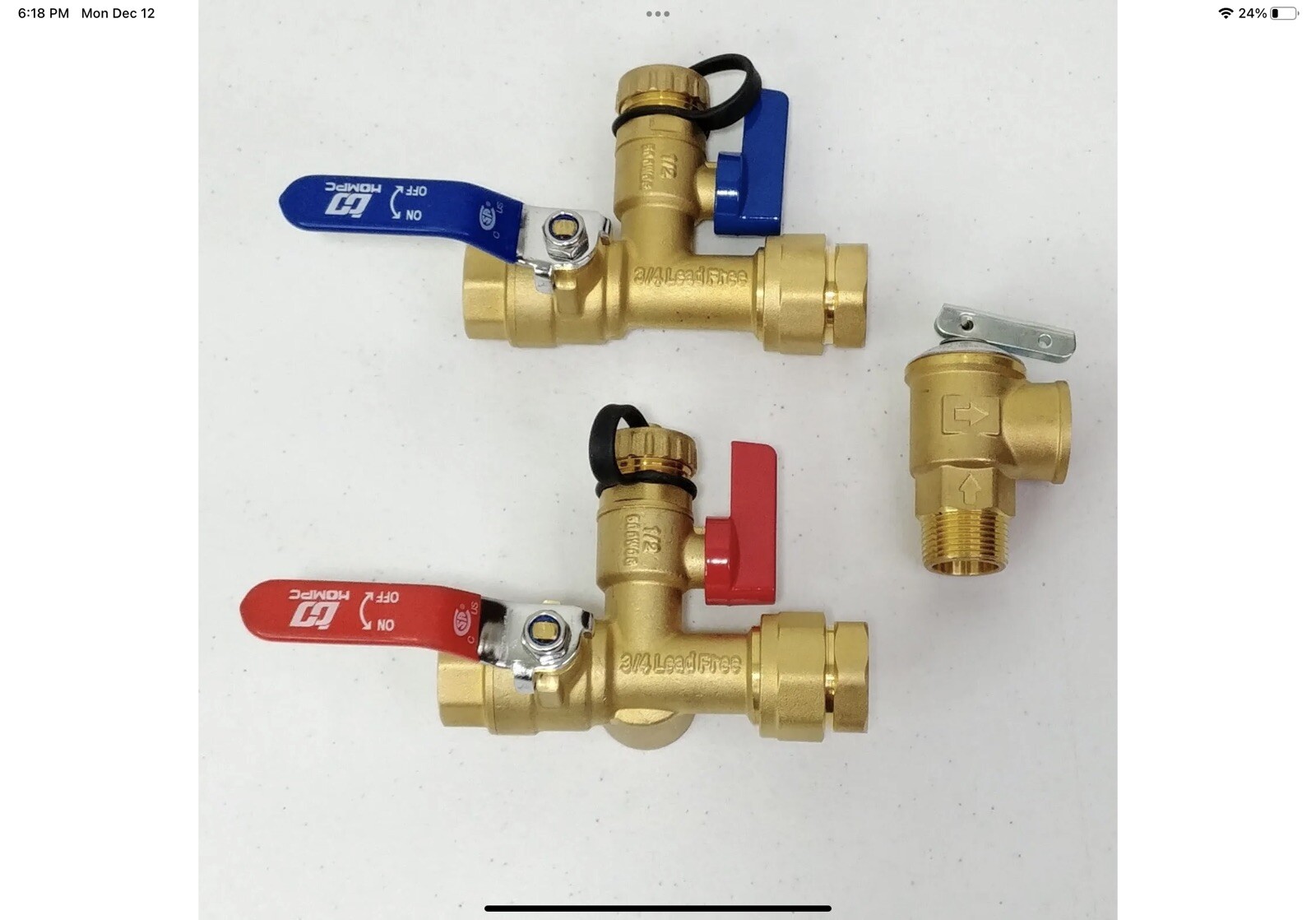 3/4" Tankless Water Heater Isolation Valve Kit With Relief Valve OPEN ...