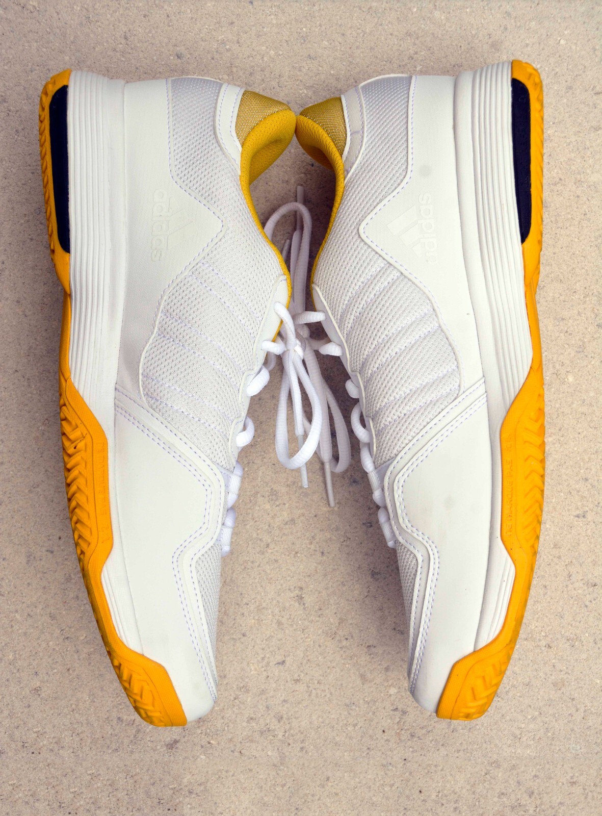 Size 10 Adidas Cloudfoam Ortholite, White body/Black chevrons/Gold ...