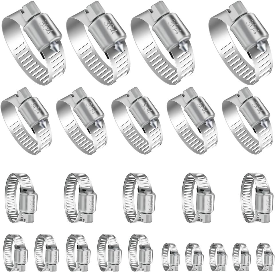 24PCS Hose Clamps 1/4“-2” Adjustable Steel Band Worm Gear Clip ...