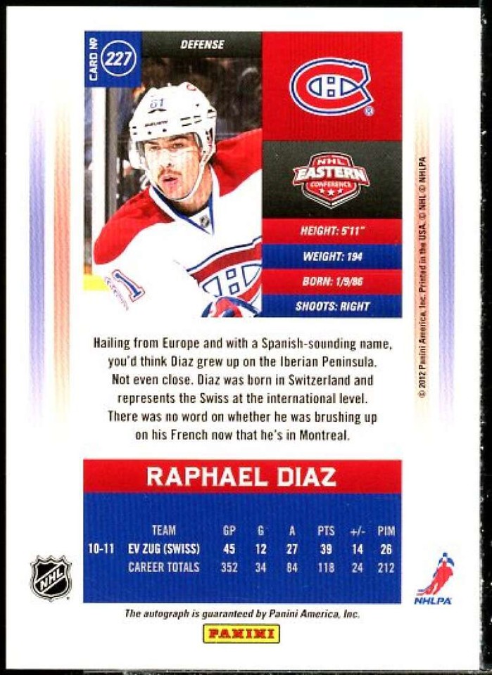 Raphael Diaz AU Rookie Card 2011-12 Panini Contenders #227 | eBay