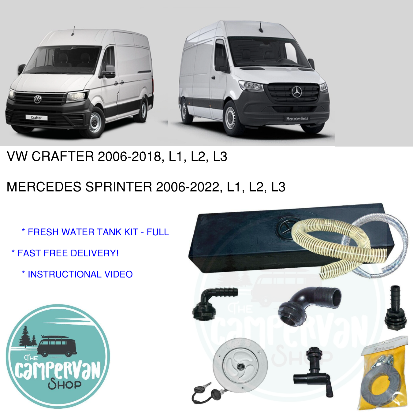 VW Crafter & Sprinter | 58 L UNDERSLUNG FRESH WATER TANK KIT & STRAP ...