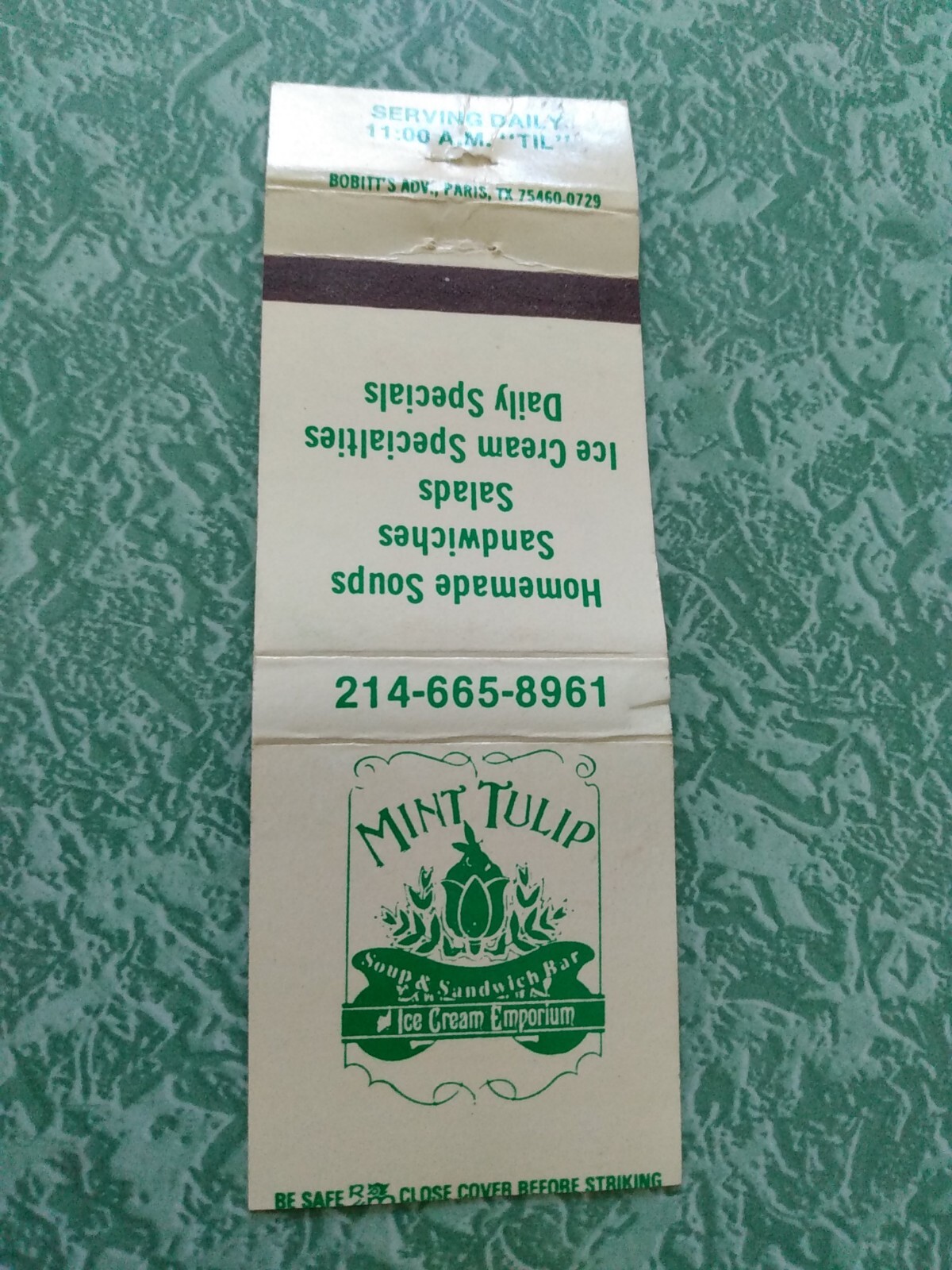 Vintage Matchbook Ephemera Collectible A21 Paris Texas mint tulip | eBay