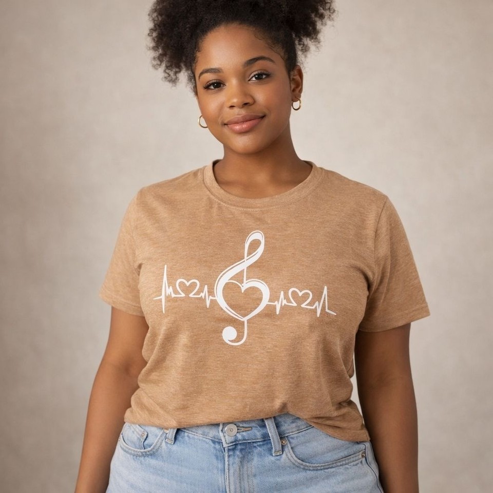 Music Heartbeat Treble Clef Tee Womens XL Tan Musiccore Casual Top ...