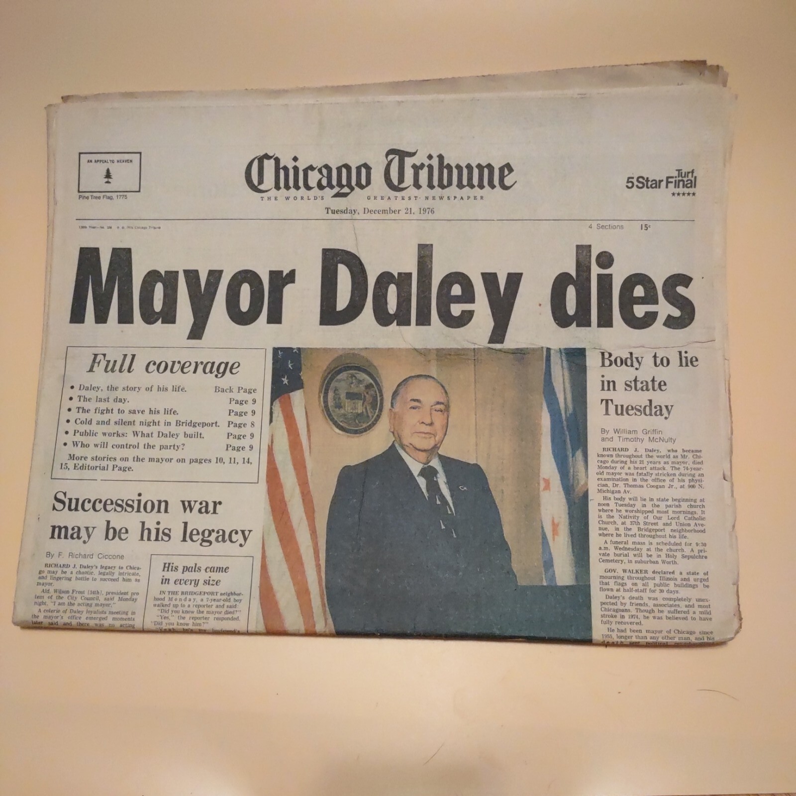 CHICAGO MAYOR DALEY DIES NEWSPAPER CHICAGO TRIBUNE WHOLE PAPER | eBay